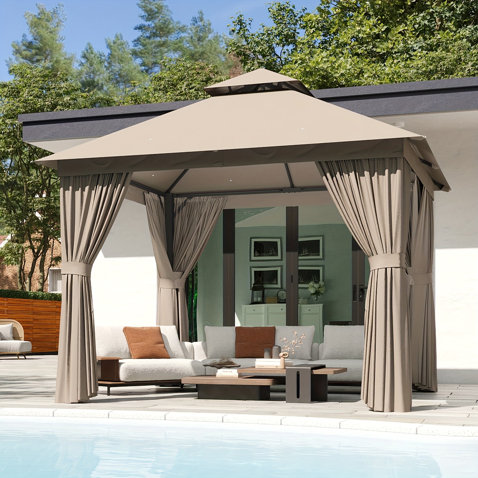 10x12 Outdoor Gazebo with Double Roof Mosquito Net and Privacy Screen ...