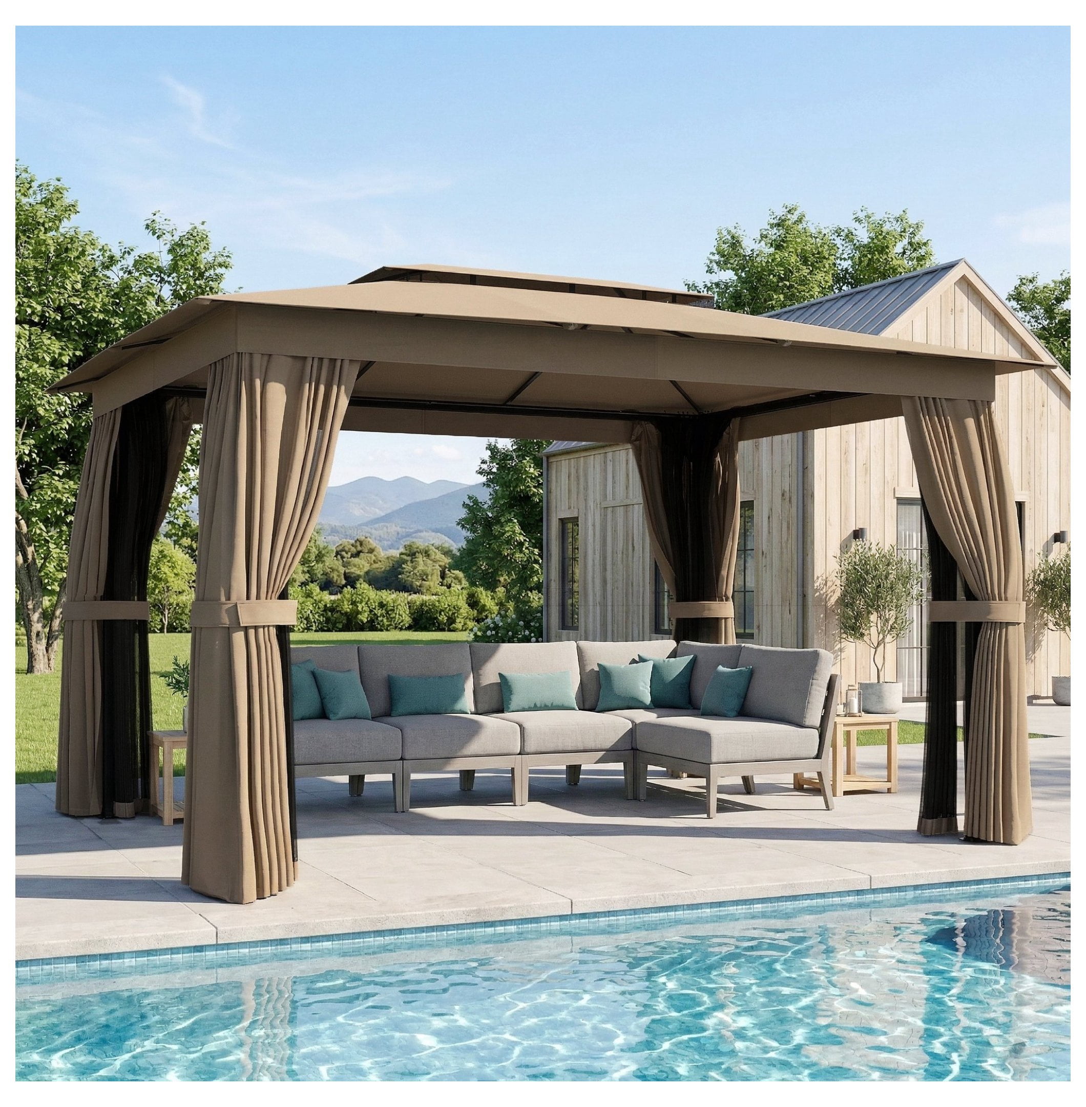 10x12 Outdoor Patio Gazebo Soft Top Canopy Shelter with Curtains ...