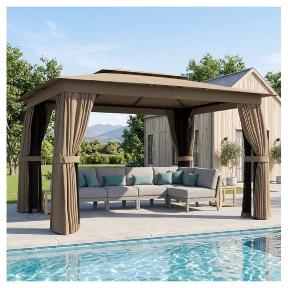10x12 Outdoor Patio Gazebo Soft Top Canopy Shelter with Curtains ...