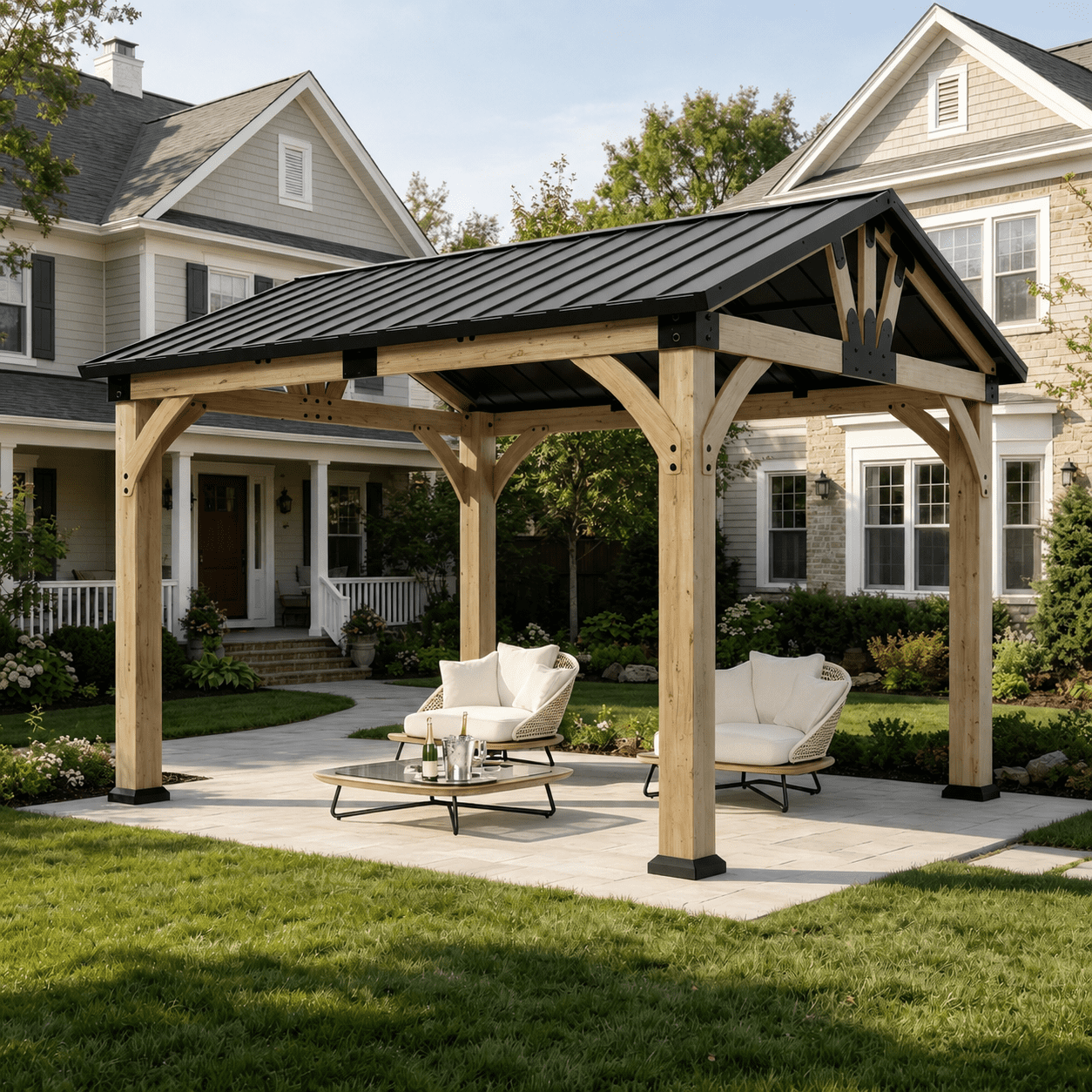 10x12 ft Cedar Wood Gazebo with Galvanized Steel Peak Roof for Snow ...
