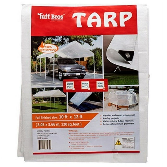 Tuff Bros White 10 ft x 12 ft, Heavy Duty Poly Tarp - Walmart.com