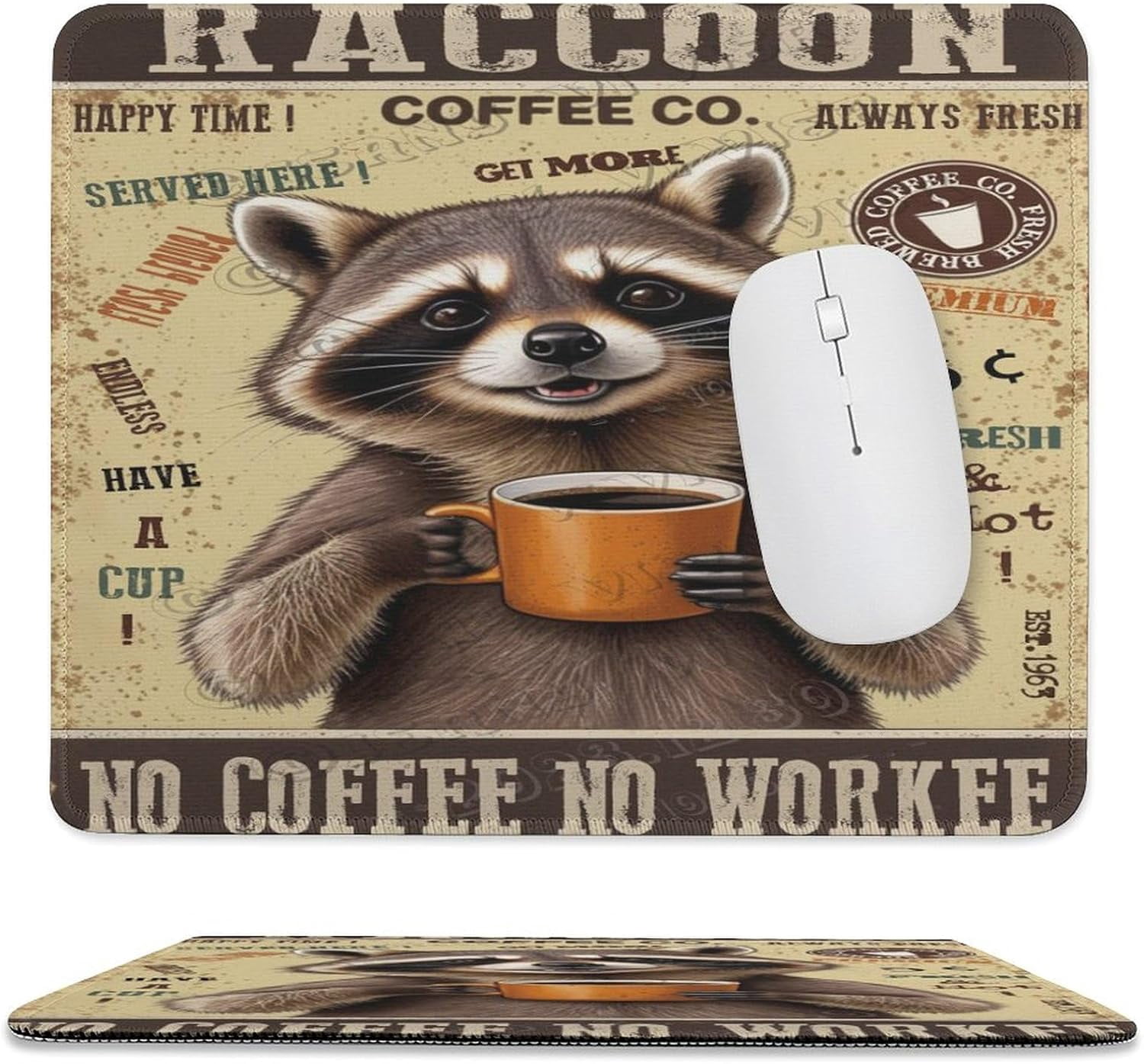 10x12 in Mouse Pad - Fun Raccoon Design, Portable and Comfortable ...