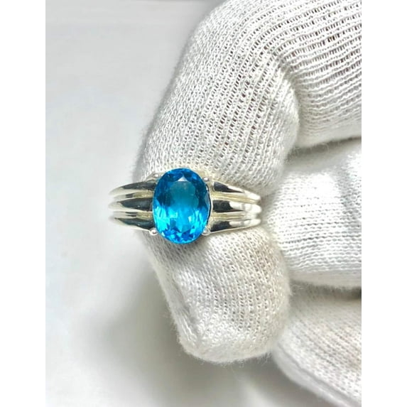 10x12 mm Natural Blue Topaz Men's Ring in Solid 925 Sterling Silver ...