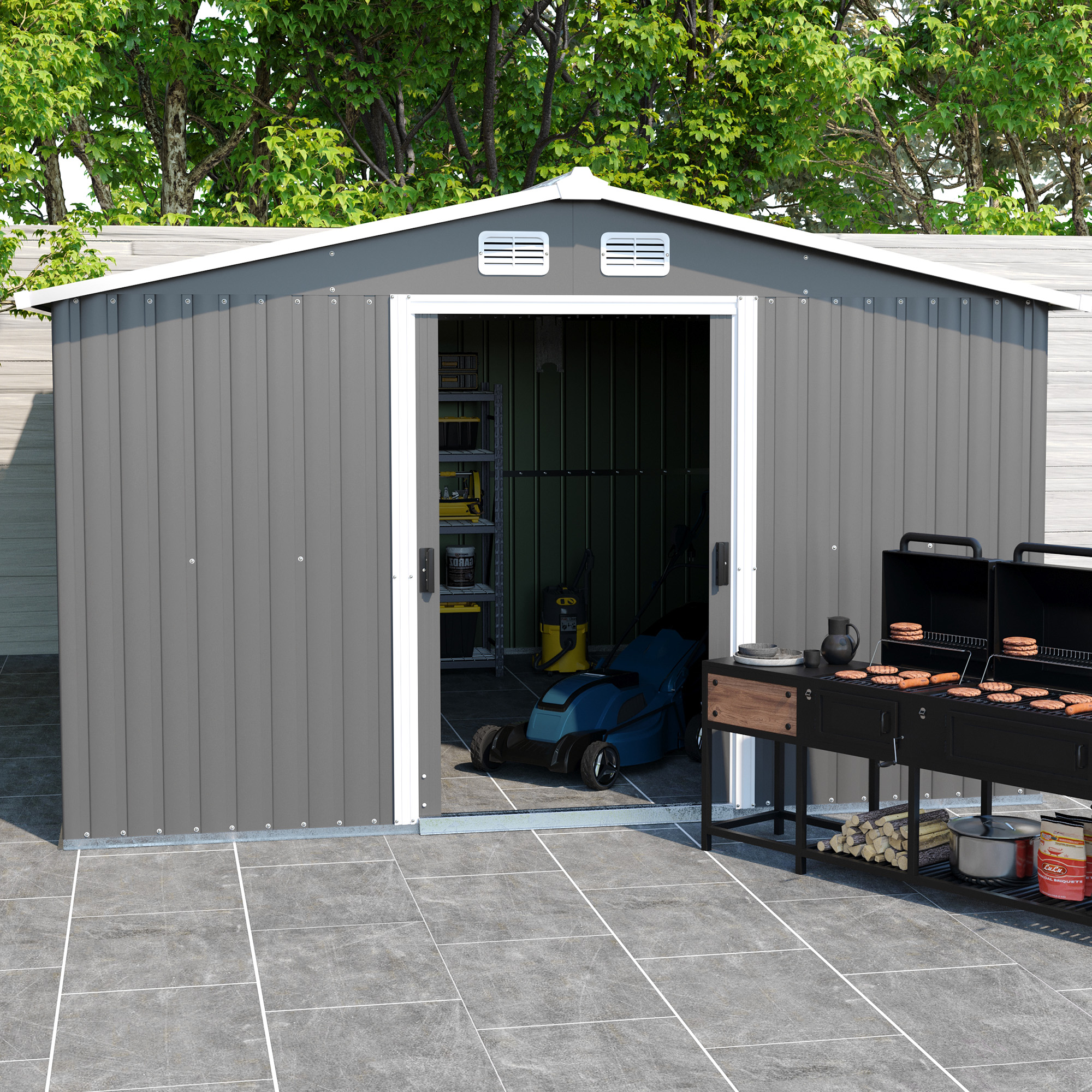 10x12FT Outdoor Metal Shed, Storage Cabinet with Sloping Roof ...