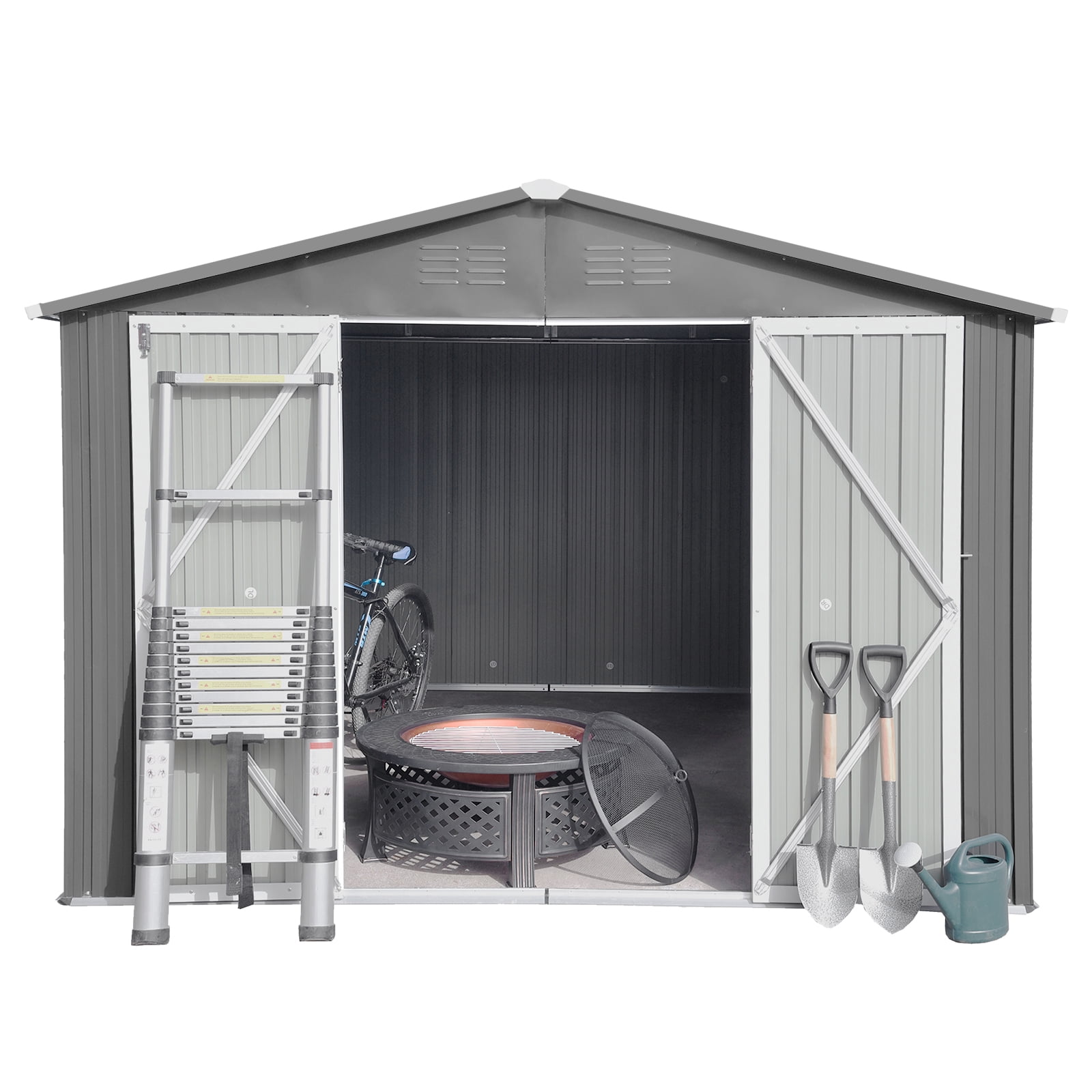 10x12FT Outdoor Metal Storage Shed Tool Bike Generator Weatherproof with Shutter Vents Floor for ...