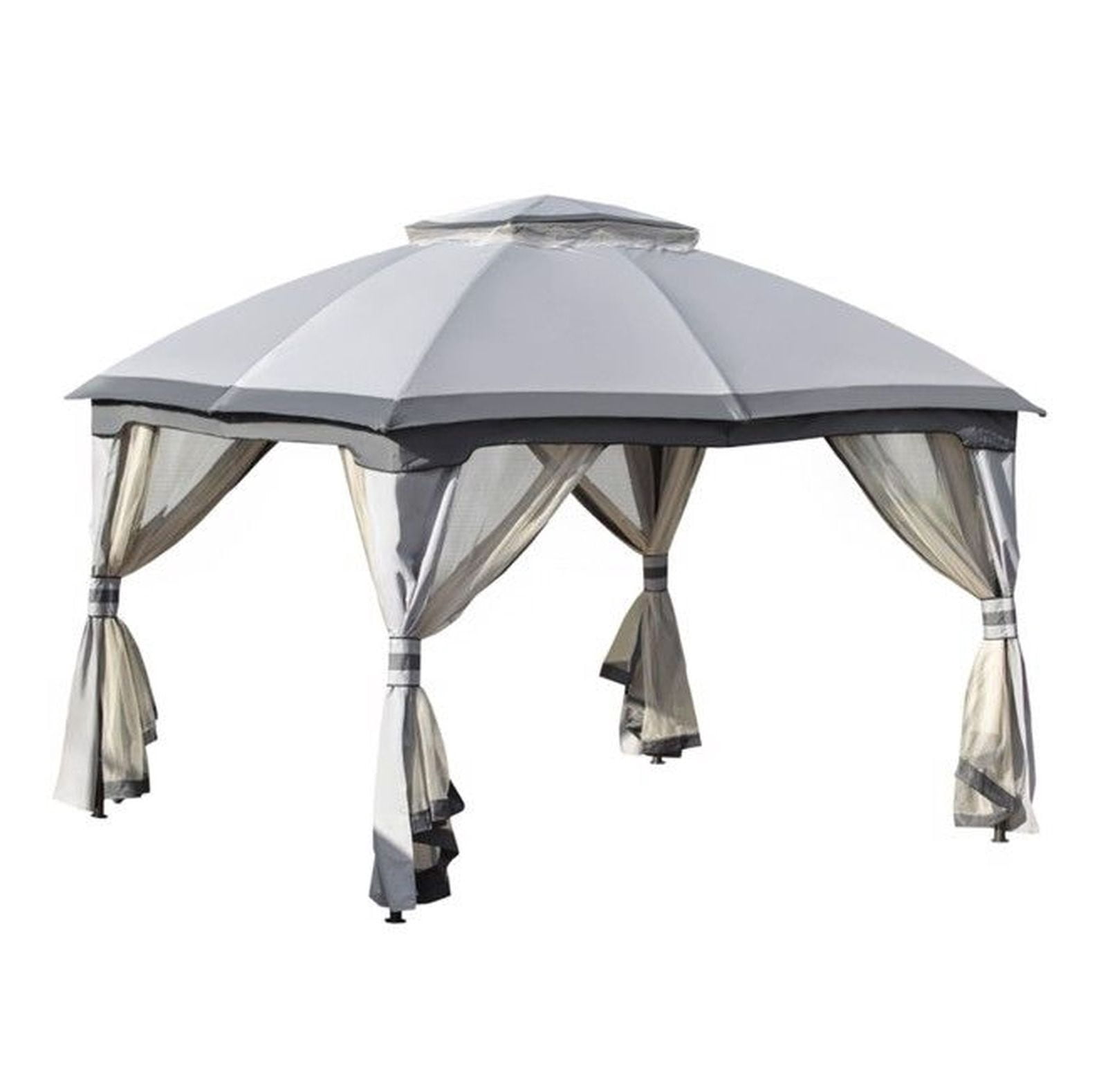 10x12ft Outdoor Gazebo, Grey Patio Steel Frame Canopy - Waterproof ...