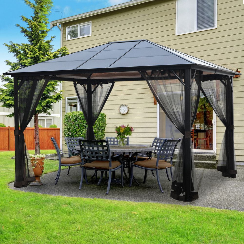 10x12ft Outdoor Hardtop Gazebo for Patios Metal Aluminum Frame ...