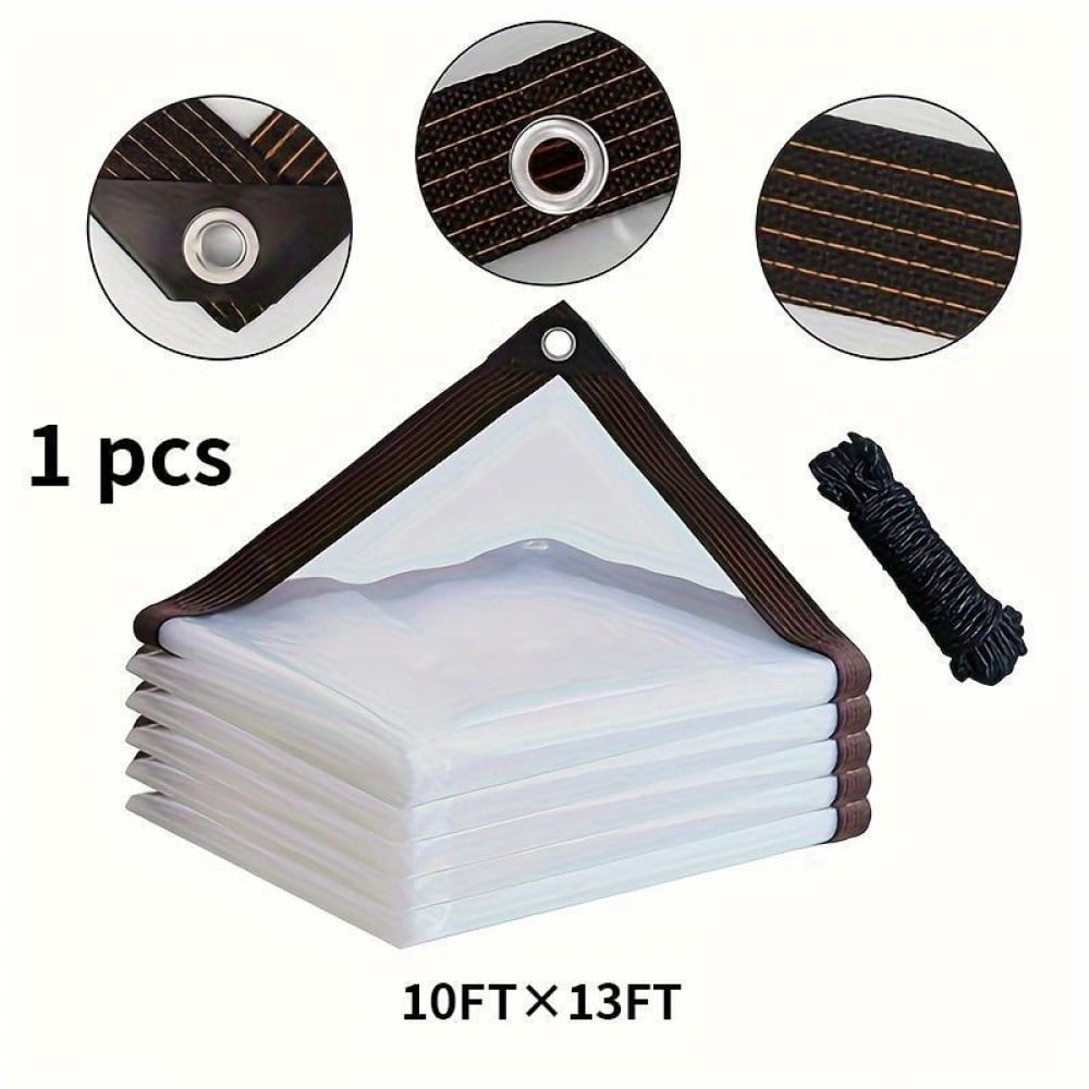 10x13 FT Clear Waterproof Tarps Heavy Duty Outdoor Garden Rainproof ...