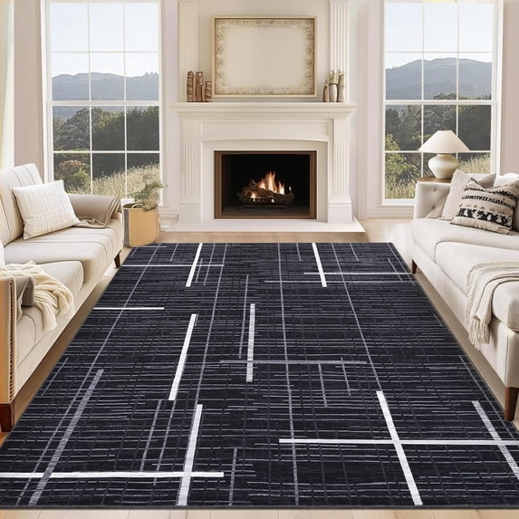 10x13 FT Modern Interwoven Lines Area Rug, Washable Indoor Rug with Low ...