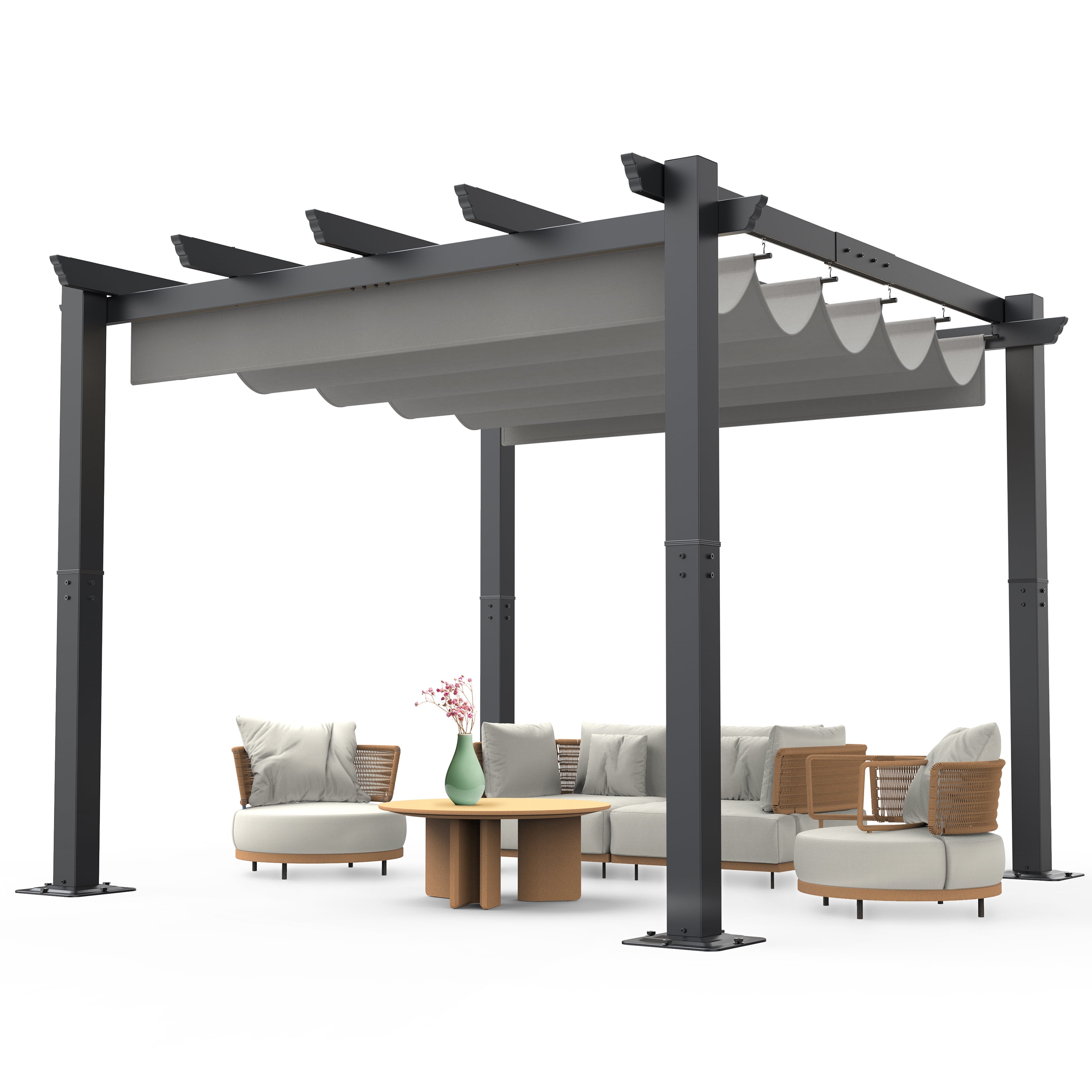 10x13 Ft Outdoor Aluminum Pergola with Upgraded Retractable Canopy ...