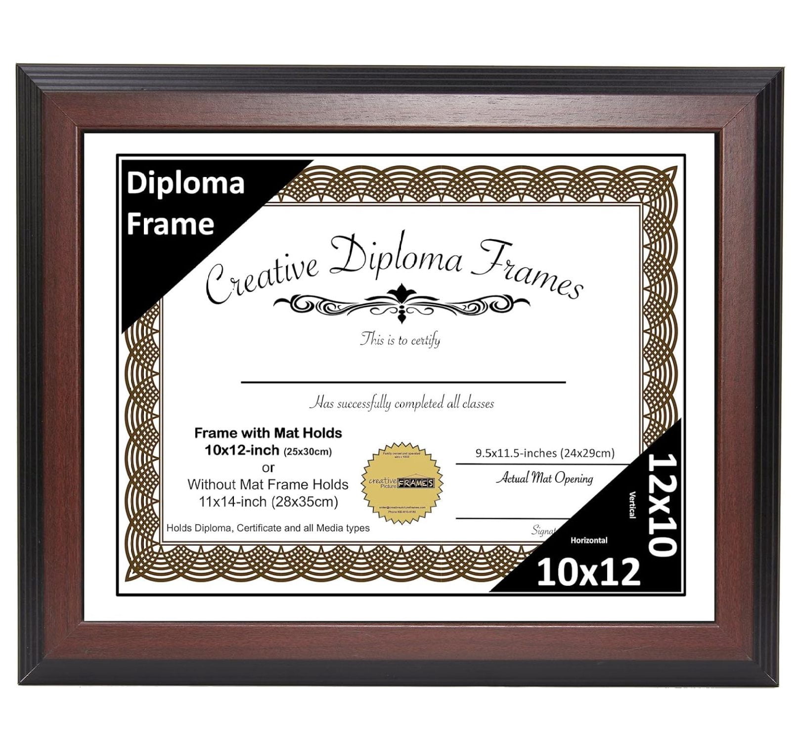 10x13 Mahogany Finish Diploma Frame with White Matting Holds 10 by 13 ...