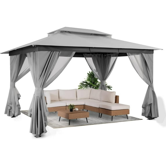10x13 Outdoor Gazebo with Mosquito Netting & Privacy Screens, Double ...