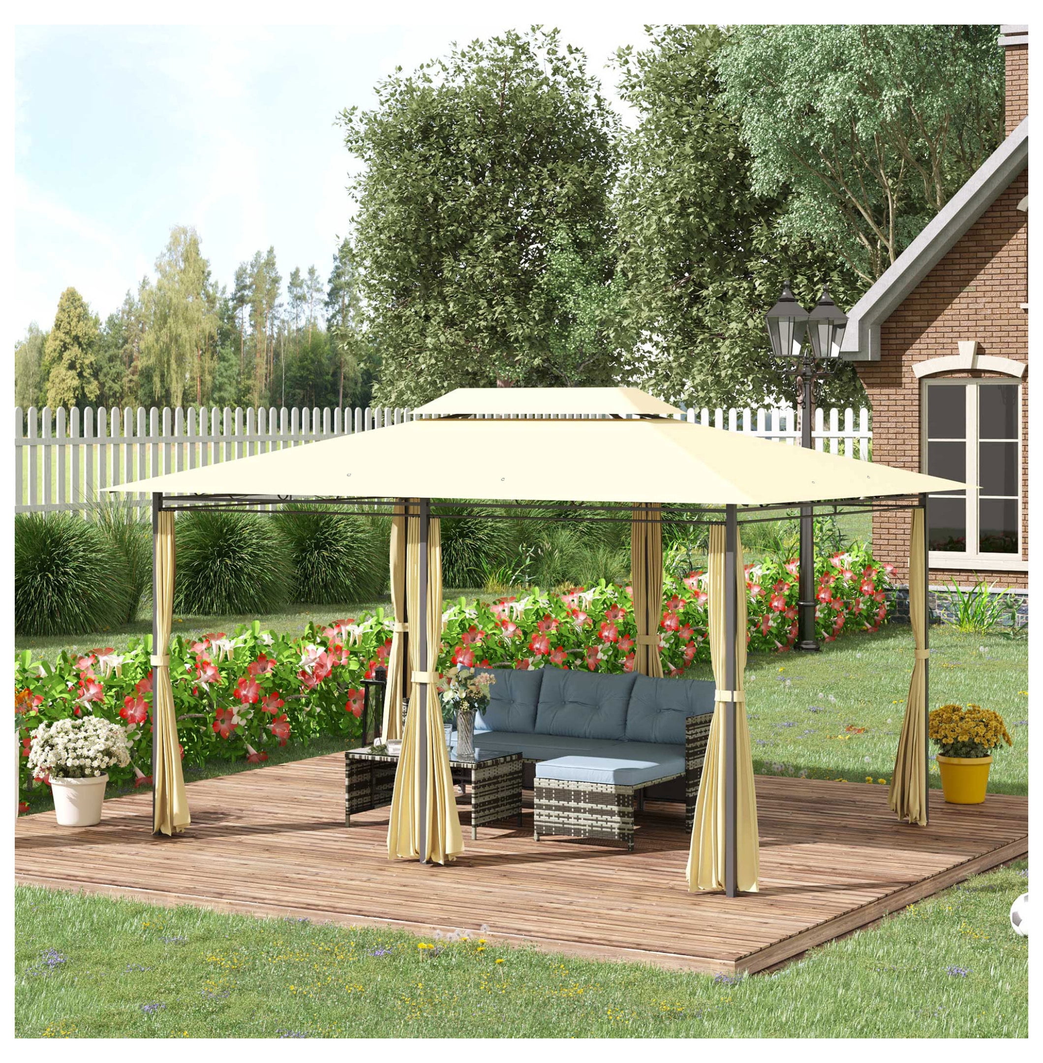 10x13 Patio Gazebo Outdoor Canopy Shelter - Cream White - Steel Frame ...