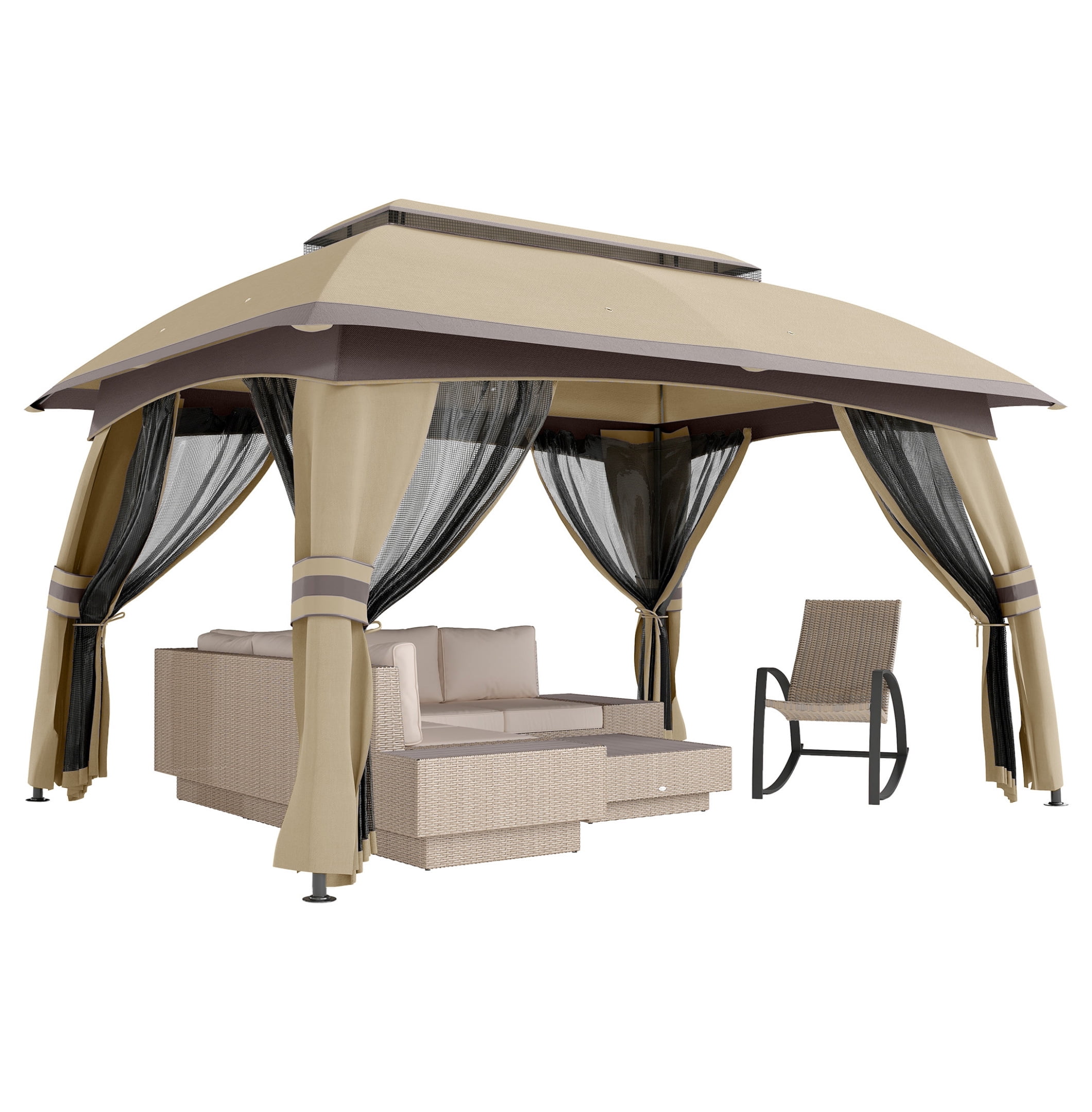 10x13 Patio Gazebo with Netting, Outdoor Canopy Shelter - Vented Roof ...