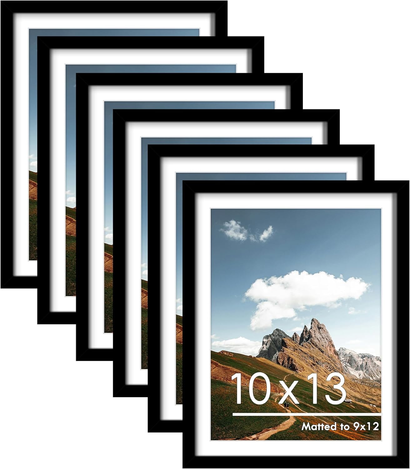 10x13 Picture Frames Set of 6, Display Pictures 9x12 with Mat or 10x13 ...