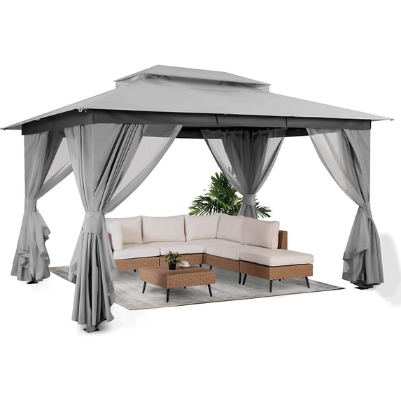 10x13FT Outdoor Gazebo,Heavy Duty 7-Level Wind Resistant Double Roof ...