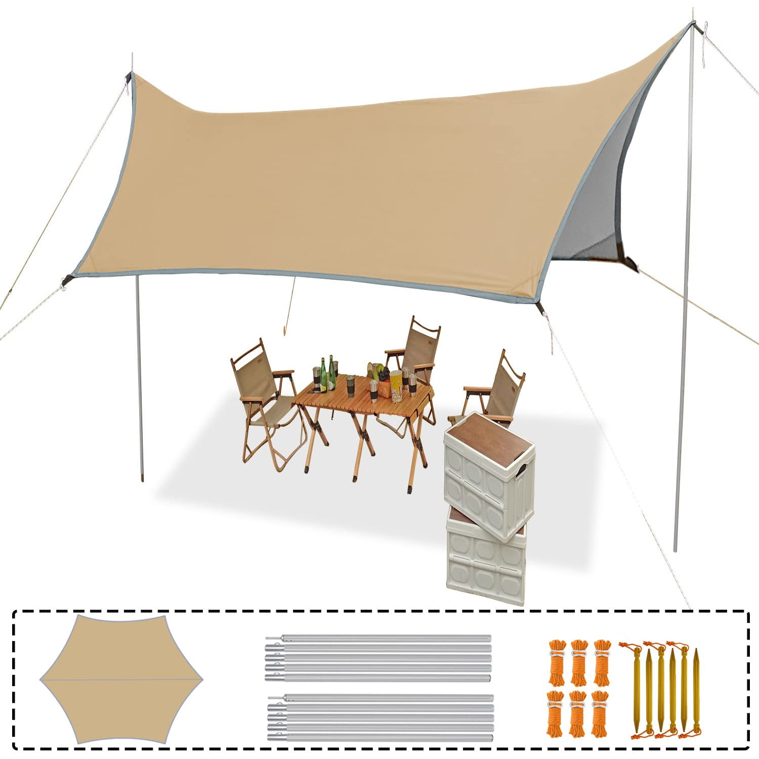 10x13ft Camping Tarp with Poles Waterproof Tent Tarpaulin Lightweight ...