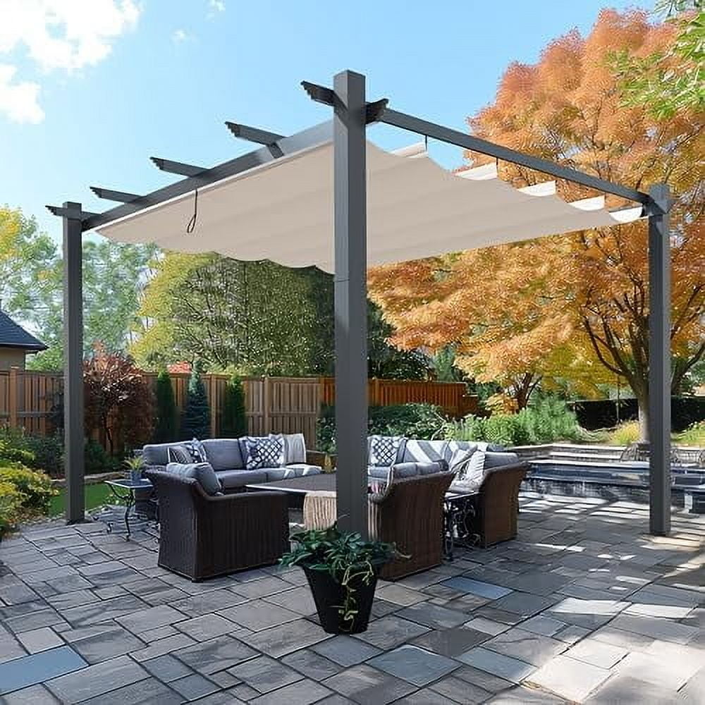10x13ft Pergola, Metal Pergola w/Thicker Post & Upgraded Retractable ...