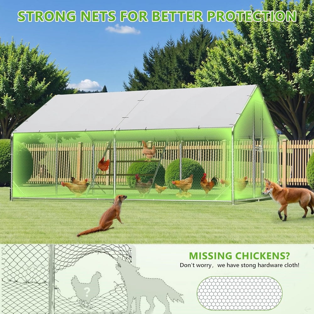 10x13x6.5FTLarge Metal Chicken Coop Dome Chicken Runs for Yard with ...