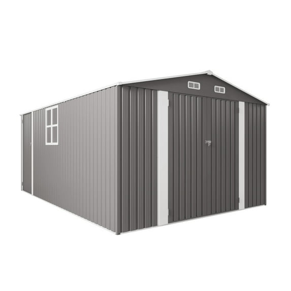 10x14 FT Metal Shed Multi-Door & Window, Large Outdoor Storage for Bike, Lawn Mower, Tools ...