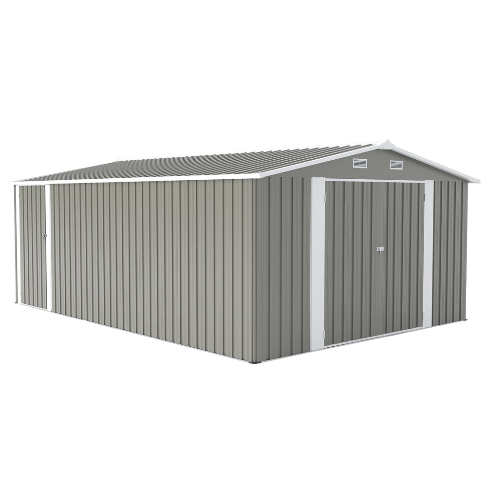 10x14 FT Metal Storage Shed with 2 Lockable Doors & 4 Air Vents, Sloped ...
