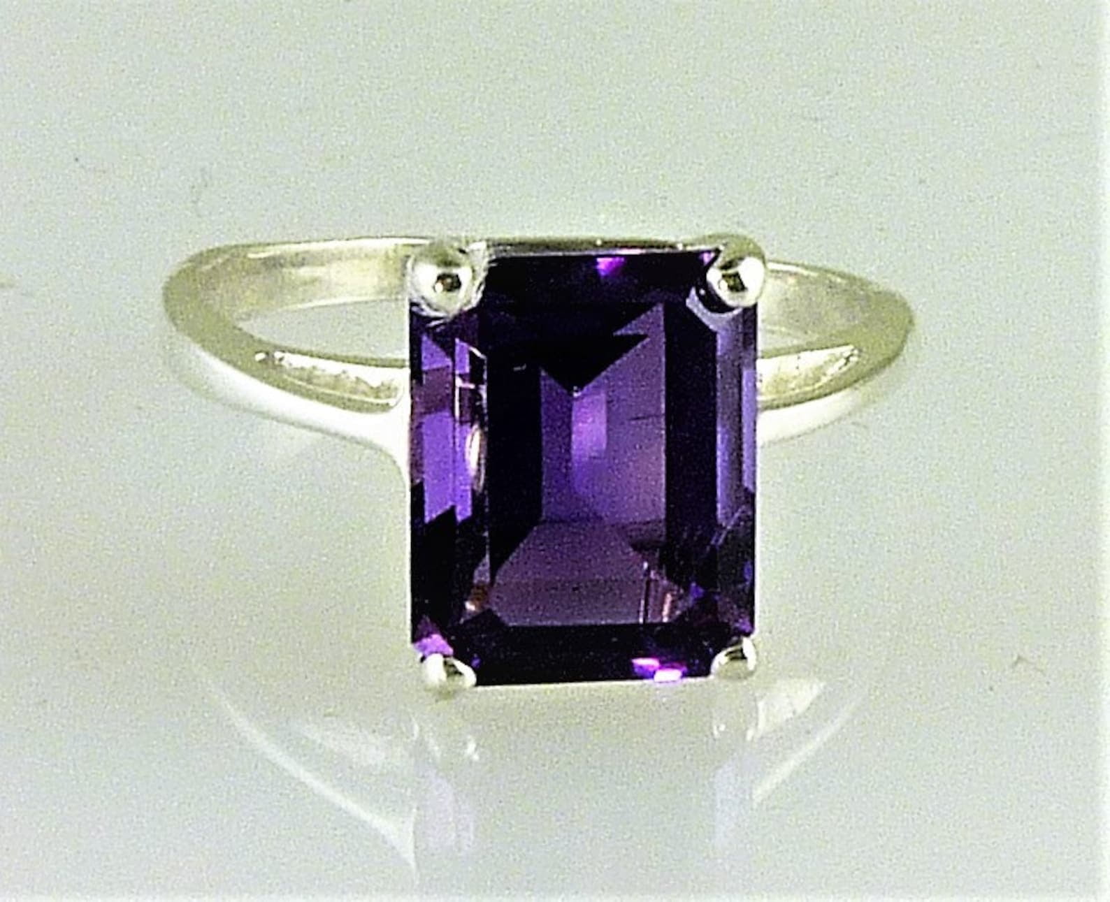 10x14 mm Natural Emerald Cut Amethyst Solitaire Ring, February ...