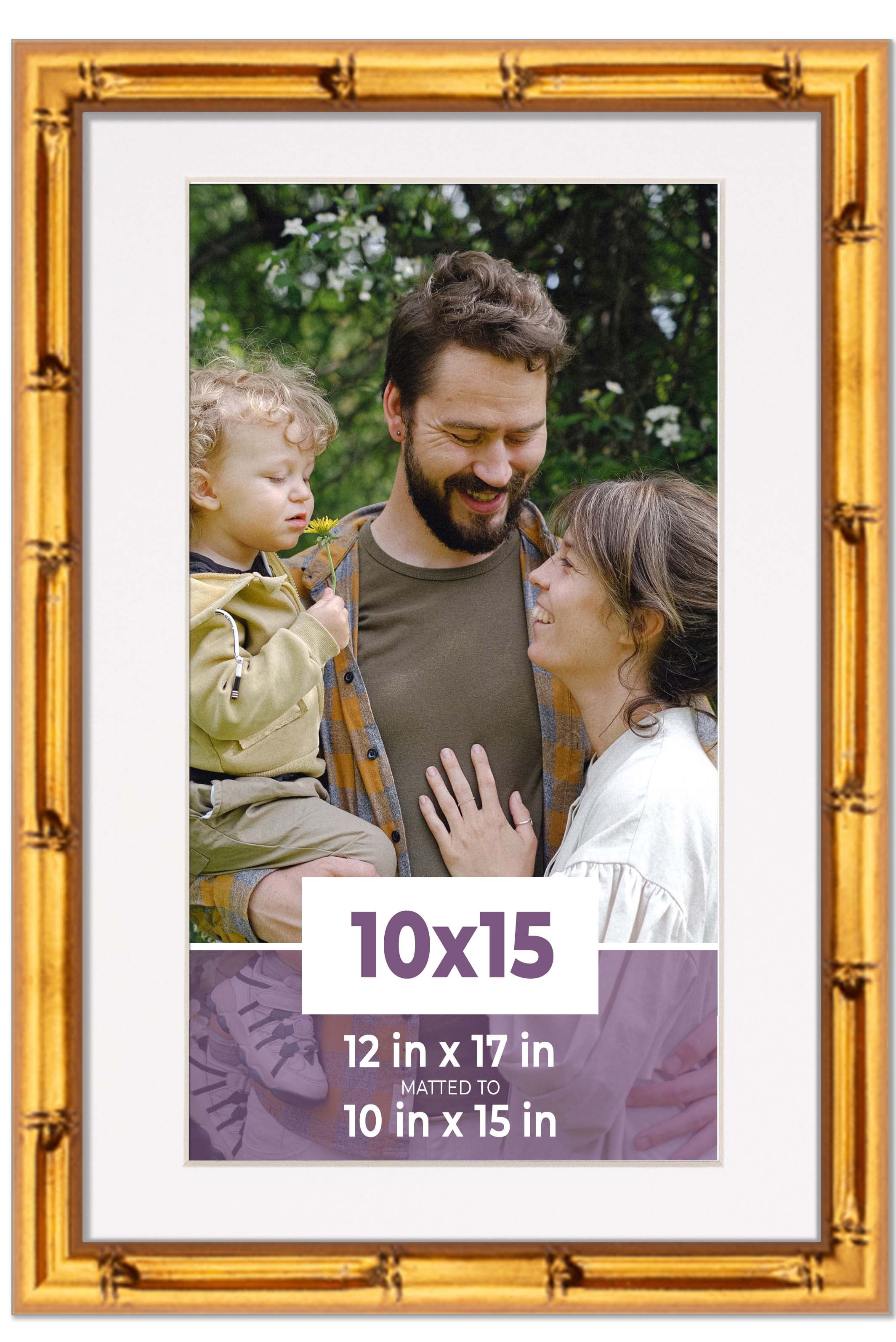 10x15 Frame Gold Bamboo With White Picture Mat For 10x15 Photo - Gold ...