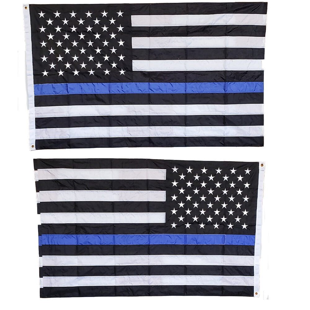 10x15 USA Blue Line Flag Law Enforcement Embroidered 2 Sided Banner ...