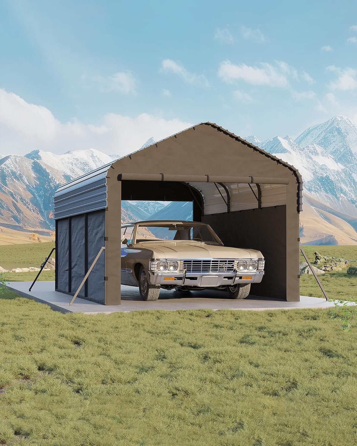 10x15FT Heavy Duty Metal Carport, Outdoor Carport with Galvanized Steel ...