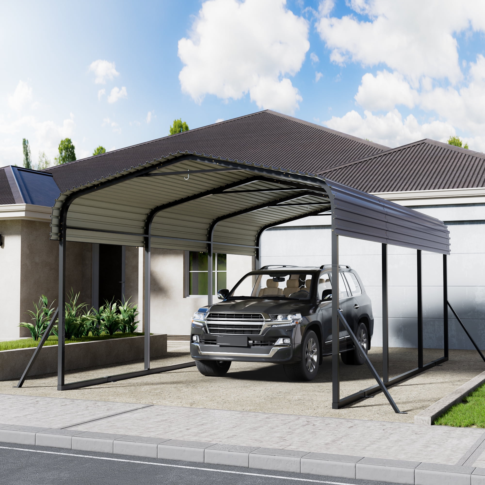 10x15FT Metal Carport, Heavy Duty Carport with Galvanized Steel Roof ...