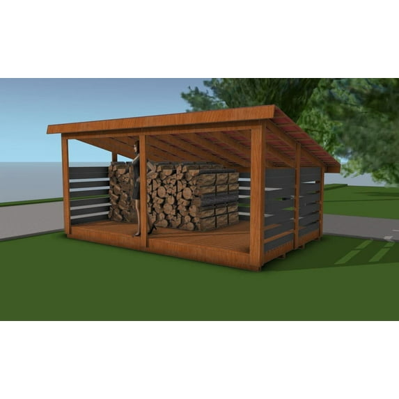10x16 Firewood Shed Plans 7 Cord Backyard Wood Shelter Building Plan ...