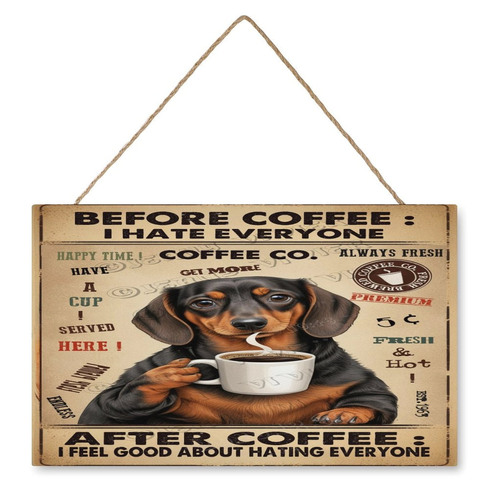 10x16 IN Retro Wood Hanging Sign - Square - Dachshund Decor Before ...