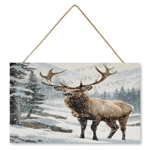 10x16 IN Square Rustic Wood Sign - Winter Moose Holiday Decor, Ideal ...