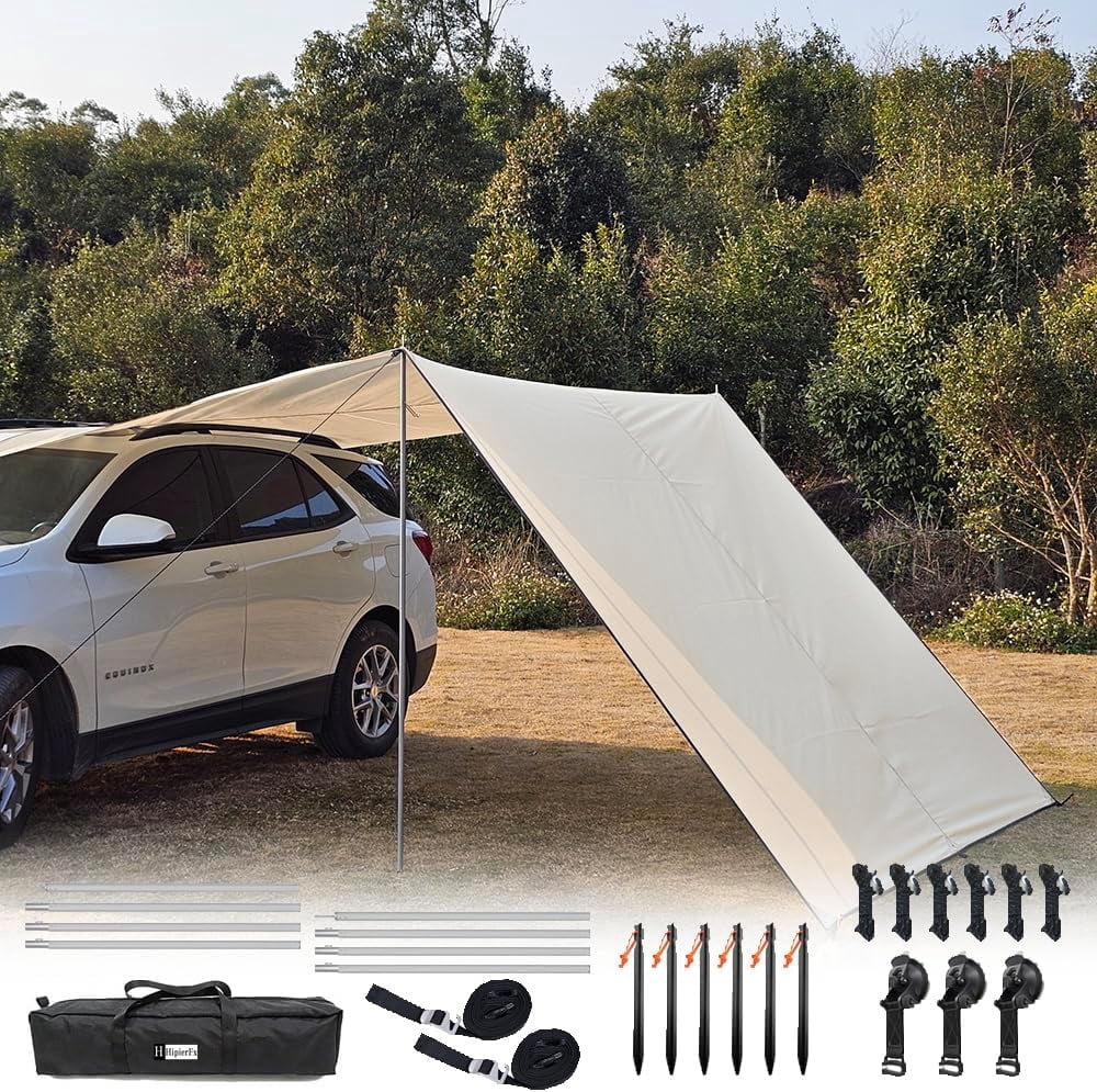 10x16 ft Car Side Awning with Pole Outdoor Camping Tent Tarp Waterproof ...