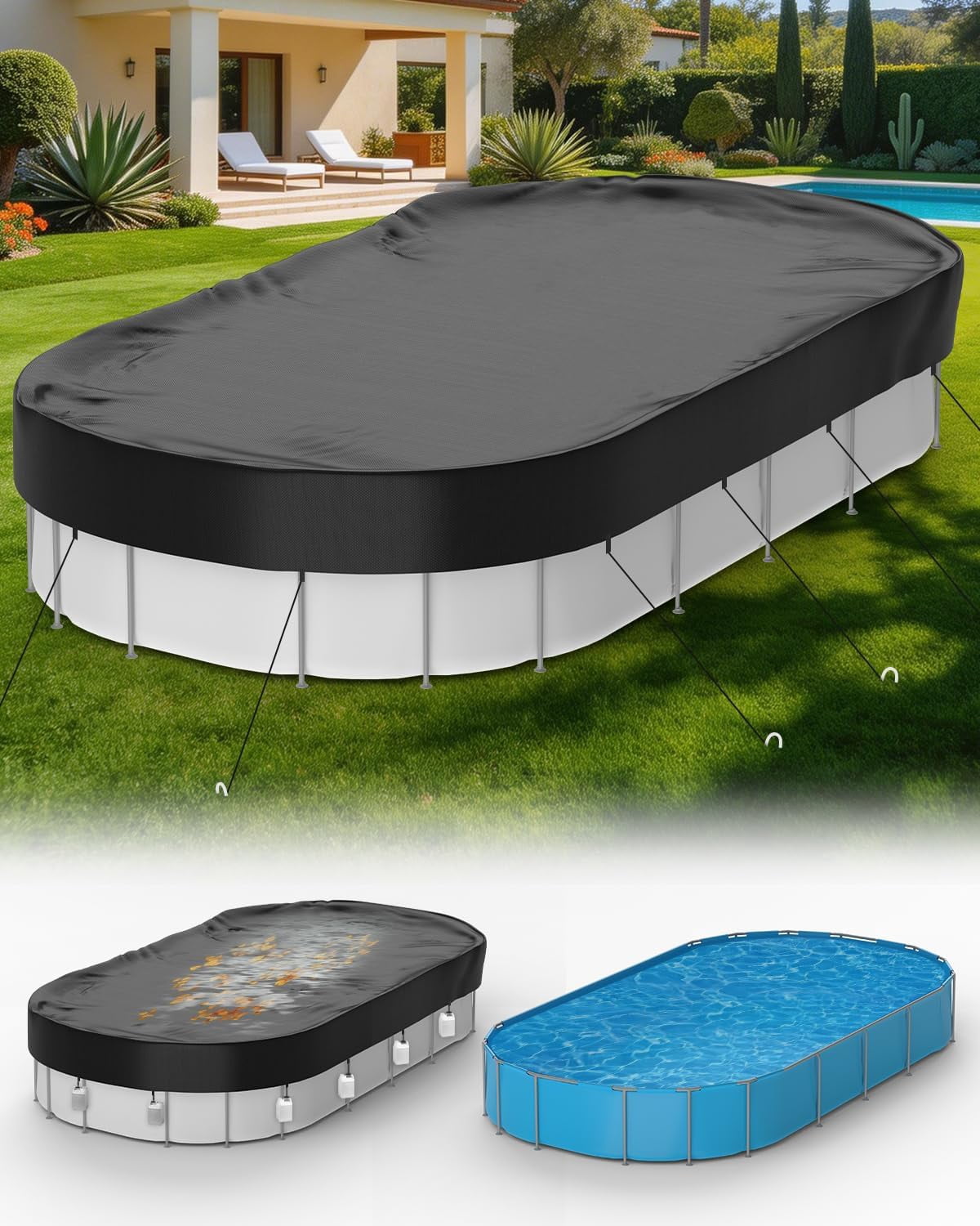 10x16 ft Oval Pool Covers for Above Ground Pools, Thicker Solar Pool ...