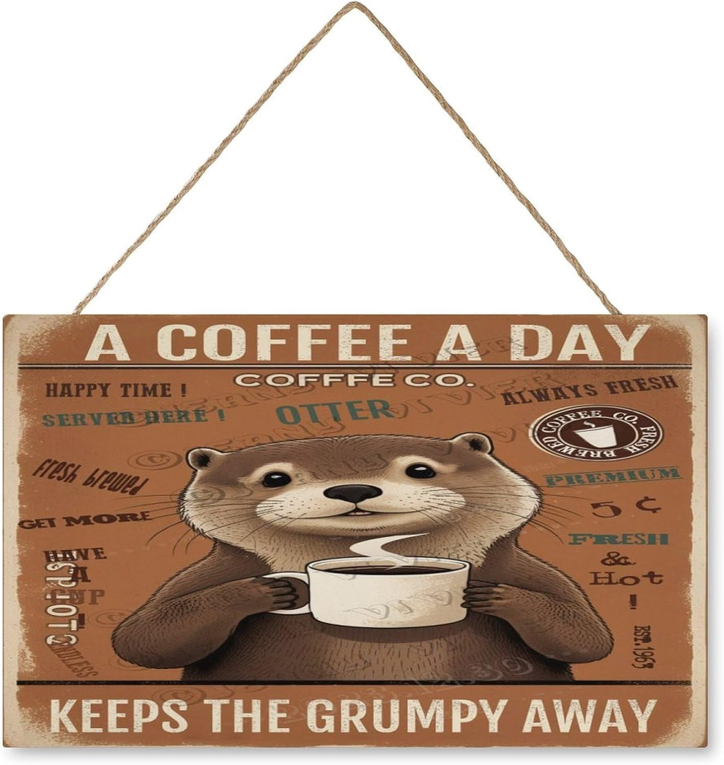 10x16 inches Retro Wood Hanging Sign - Square - Otter Decor Coffee A ...