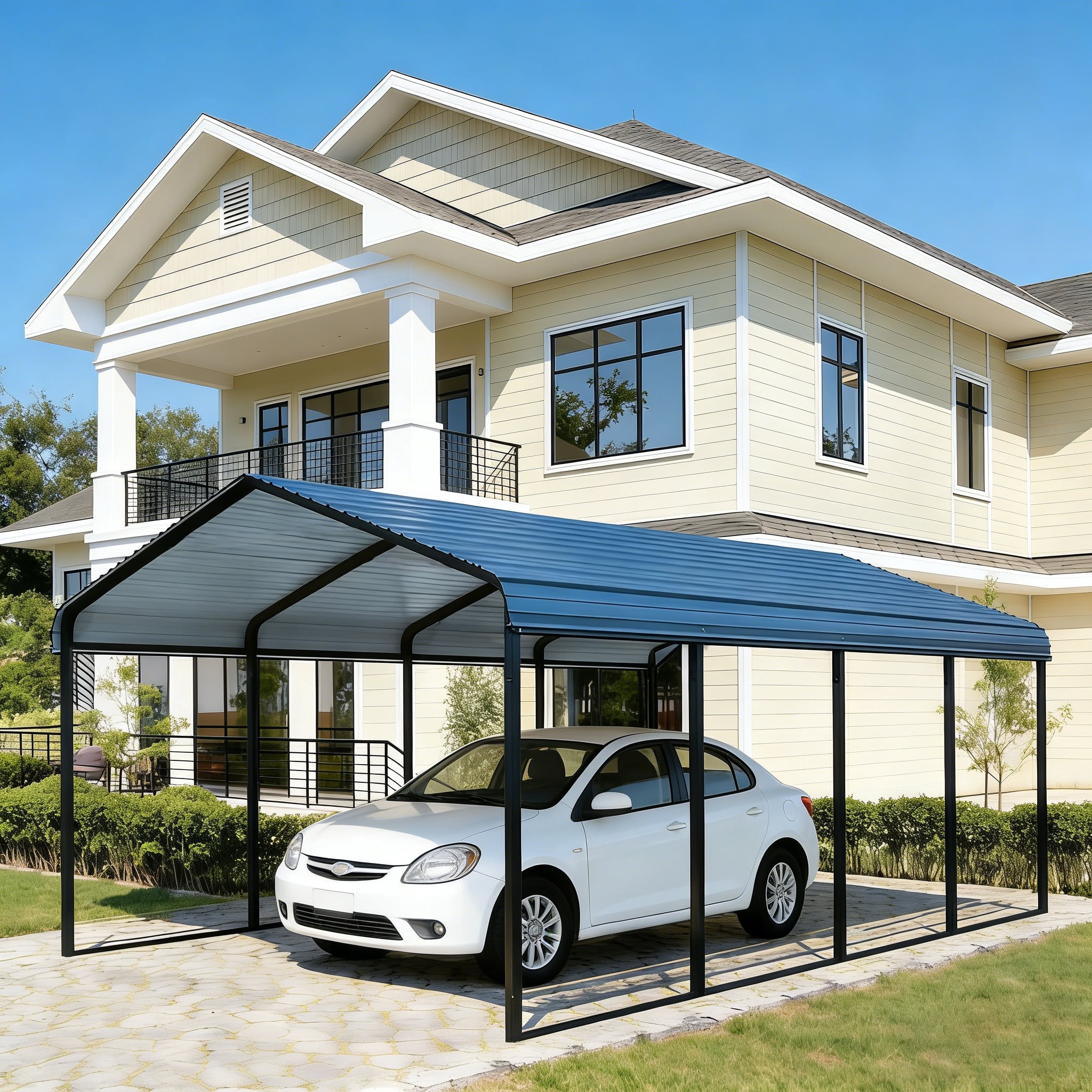 Heavy Duty 10x20 ft Steel Carport - Reinforced Frame All-Weather ...