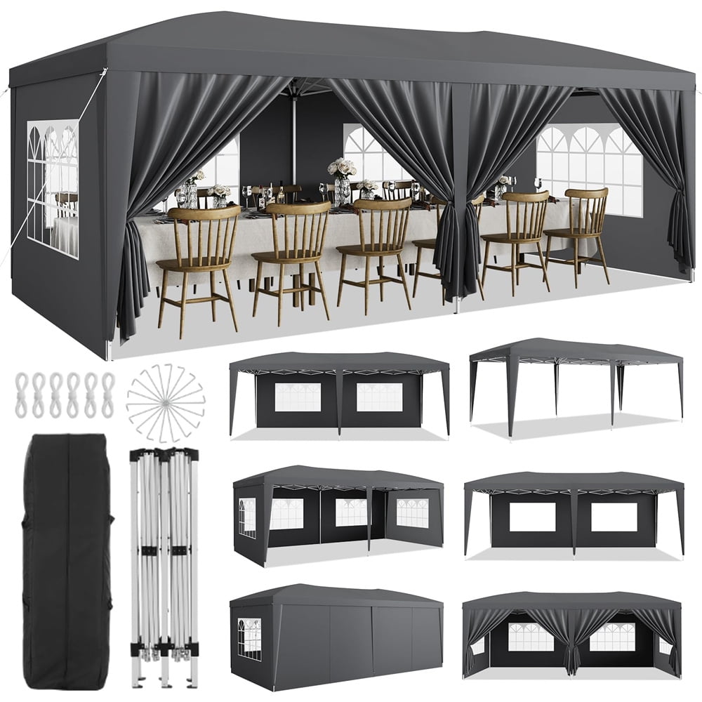 10x20 Heavy Duty Pop Up Canopy Tent with 6 Removable Sidewalls, Easy Up ...