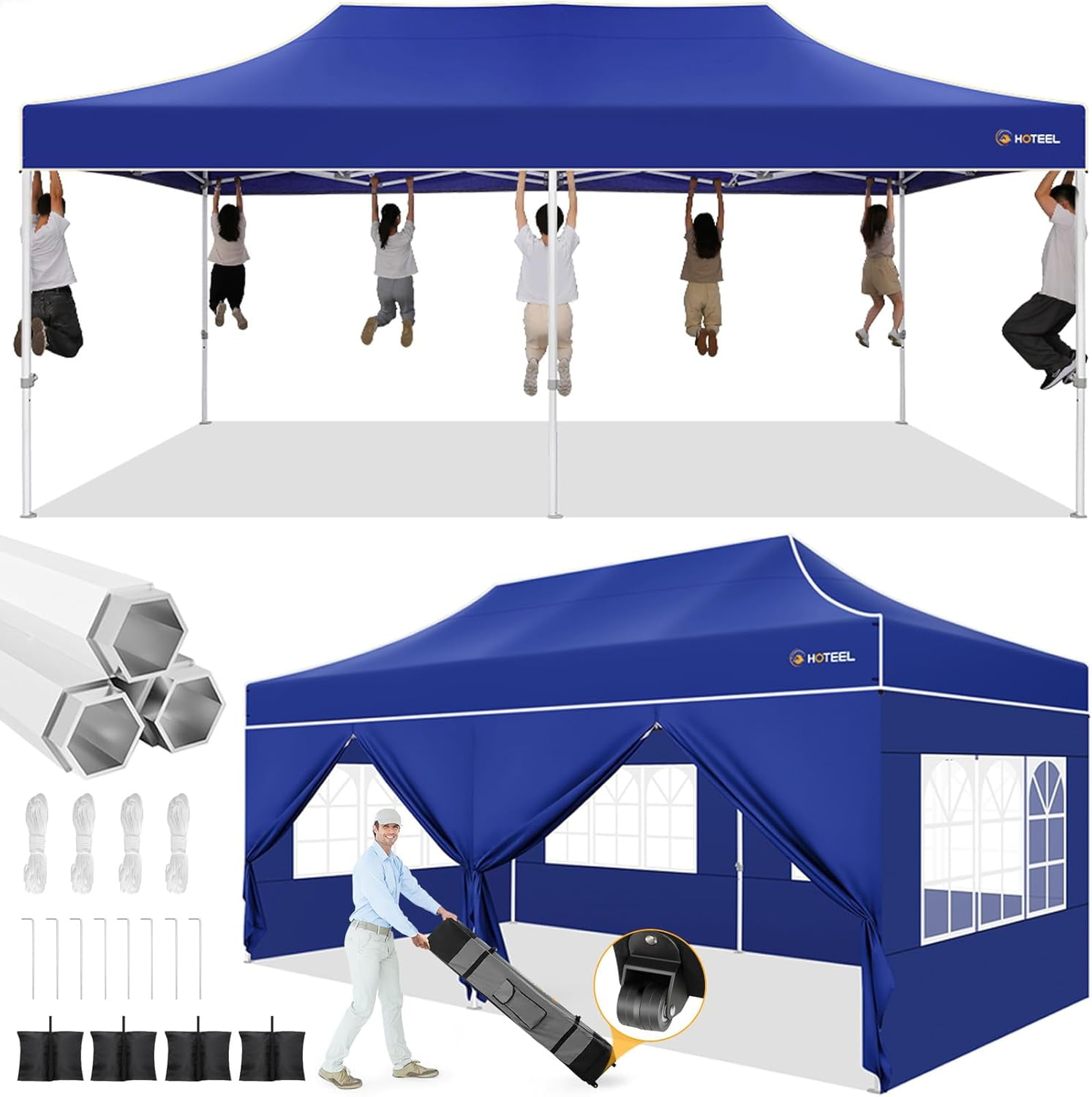 10x20 Heavy Duty Pop Up Canopy Tent with 6 Sidewalls, UPF 50+ and ...