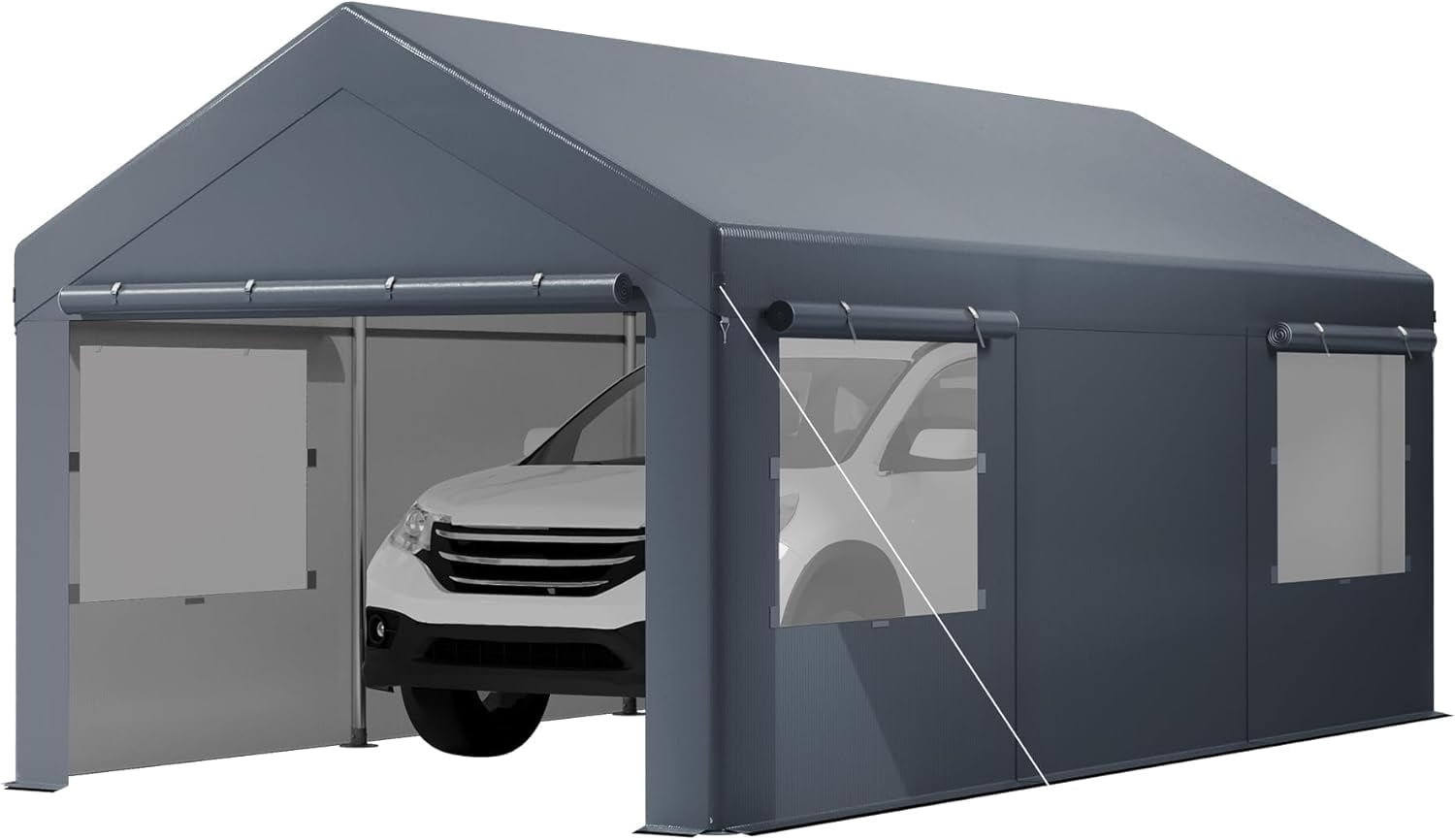 10x20 Heavy-Duty Portable Carport Garage with Roll-Up Mesh Windows ...