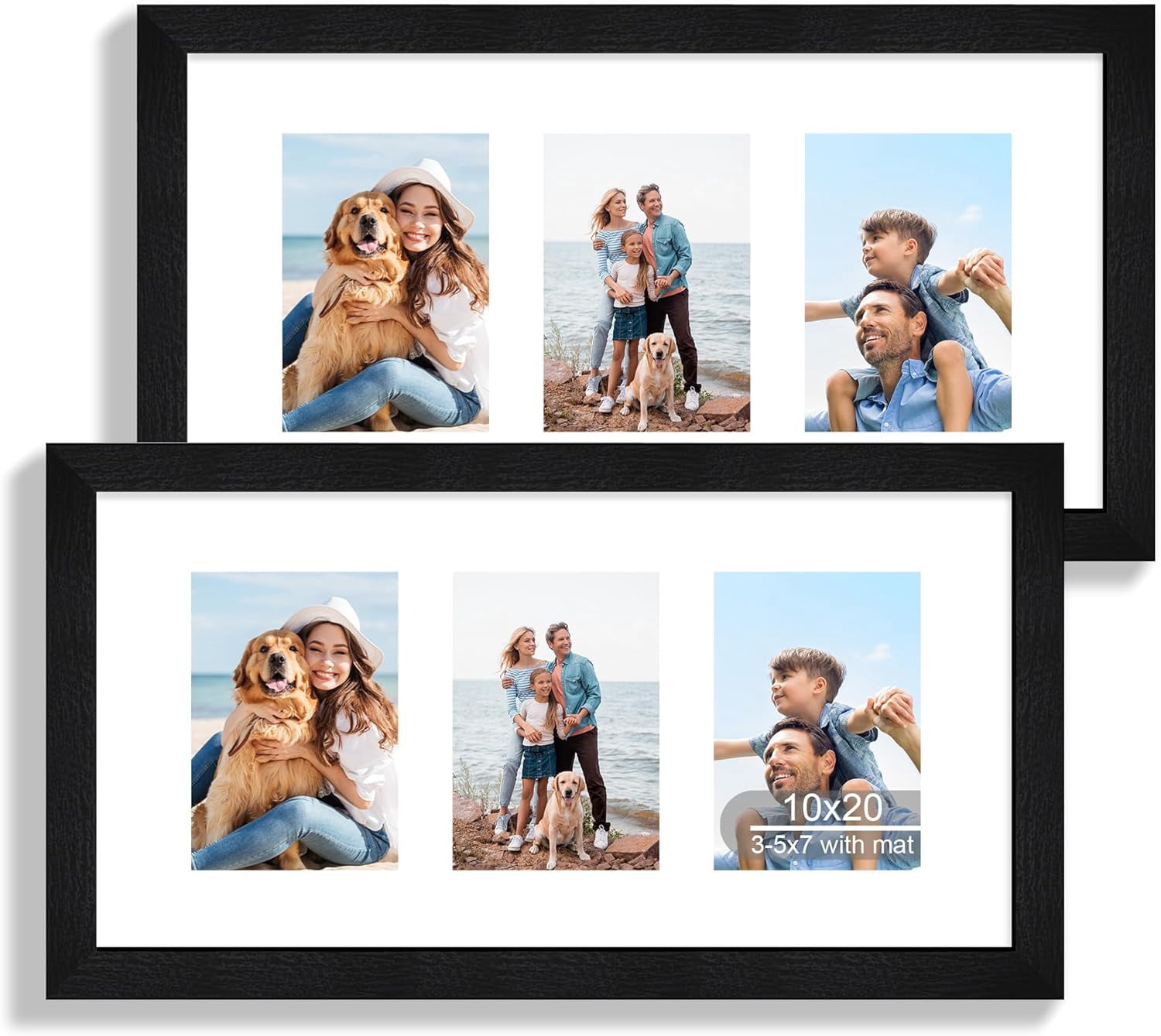 10x20 Picture Frame Set of 2, Rustic Black Wood Frame with Real Glass ...