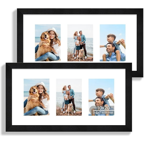 10x20 Picture Frame Set of 2, Rustic Black Wood Frame with Real Glass ...