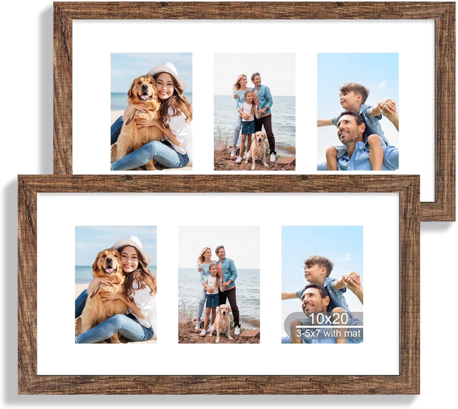10x20 Picture Frame Set of 2, Rustic Brown Wood Frame with Real Glass ...