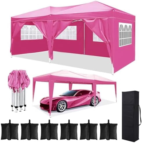 10x20 Pink Pop Up Canopy Tent with 6 Removable Sidewalls Commercial ...
