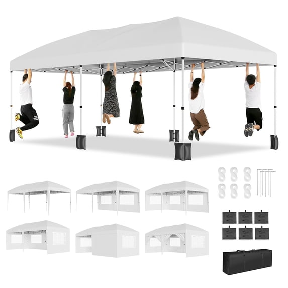 10x20 Pop Up Canopy with 6 Removable Sidewalls, Portable Enclosed ...