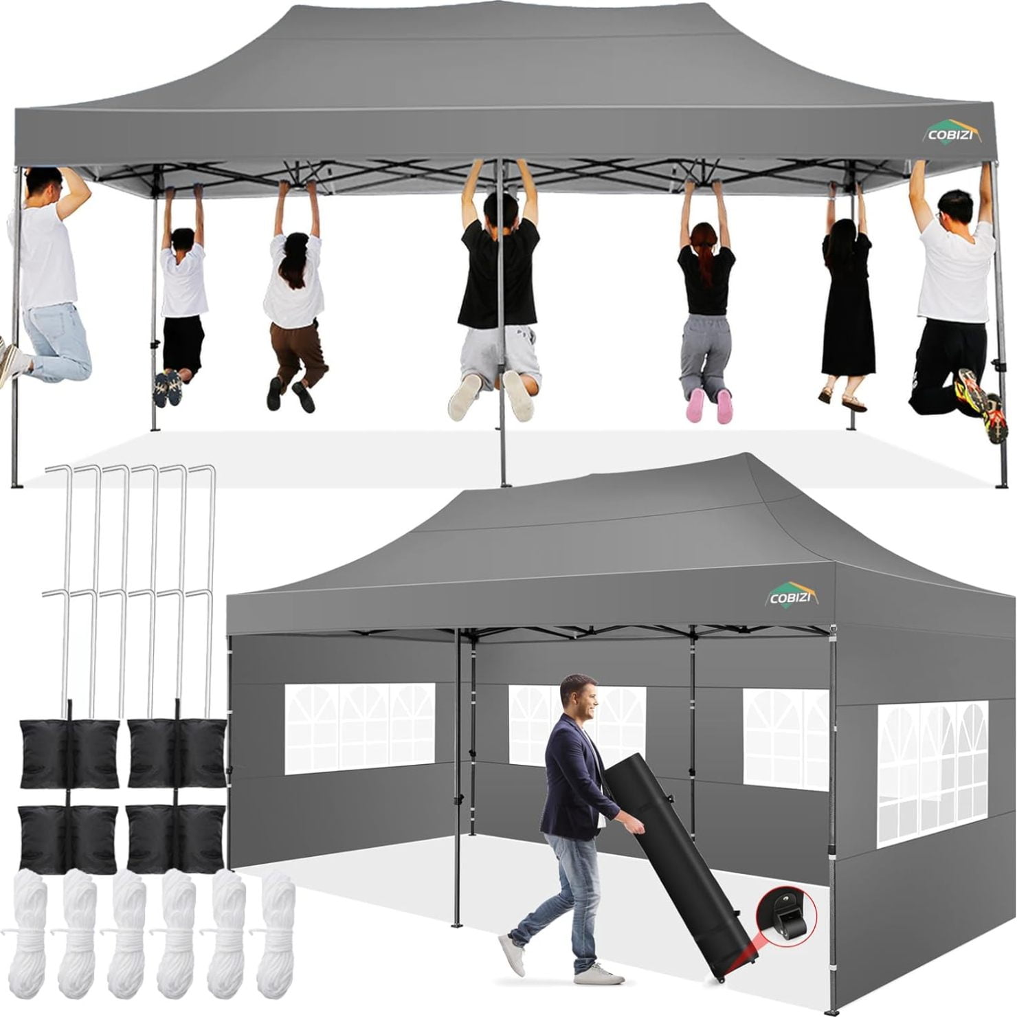 10x20 Pop Up Canopy Tent with 6 Removable Sidewalls, Easy Up Commercial ...