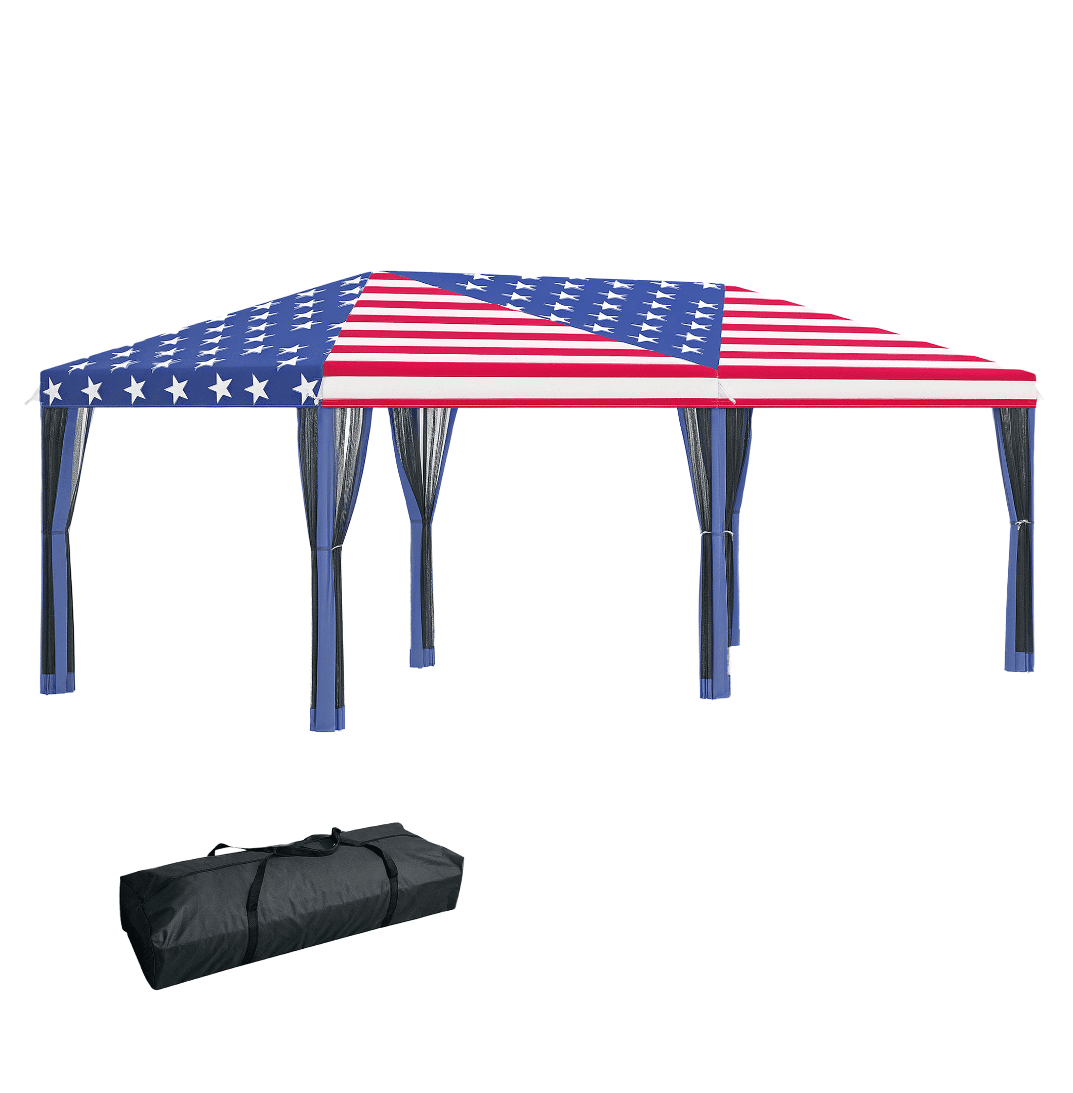 10x20 Pop Up Canopy Tent, American Flag Gazebo w/ Mesh Sidewalls ...