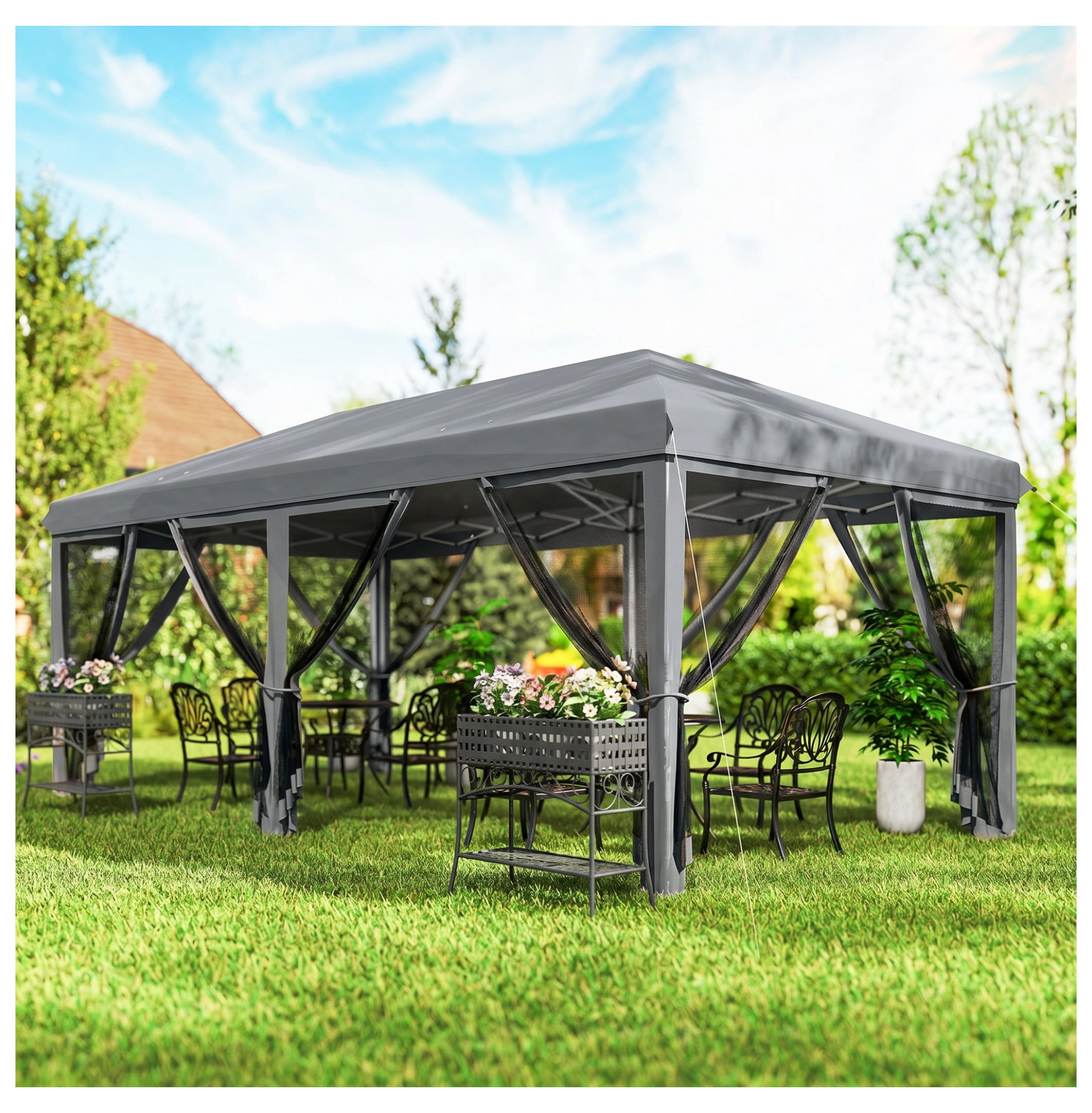 10x20 Pop Up Canopy Tent with Netting, Heavy Duty Outdoor Shelter for ...