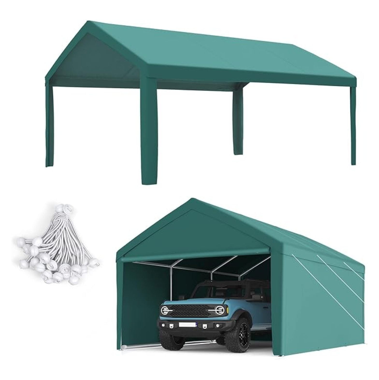10x20 ft Carport Canopy Top Cover Replacement - Green Waterproof Tarp ...