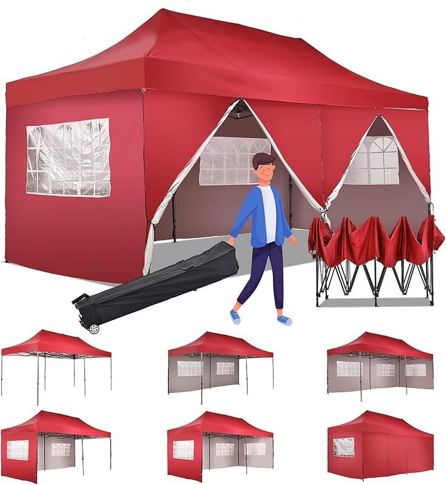 10x20 ft Instant Pop up Canopy, Folding Heavy Duty Height Adjustable ...